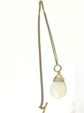 Handmade | Jewelry | Goldtone Pendant Necklace With White Teardrop ...